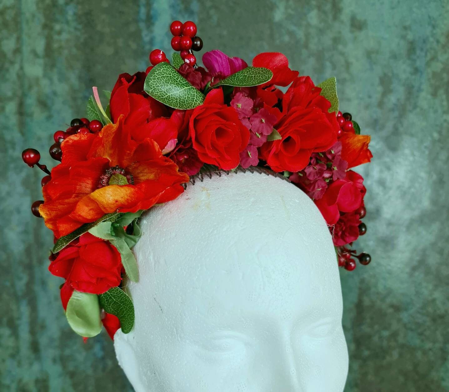 Rich Red Flower Berry Crown Hen Party Bridesmaid Headband - Etsy