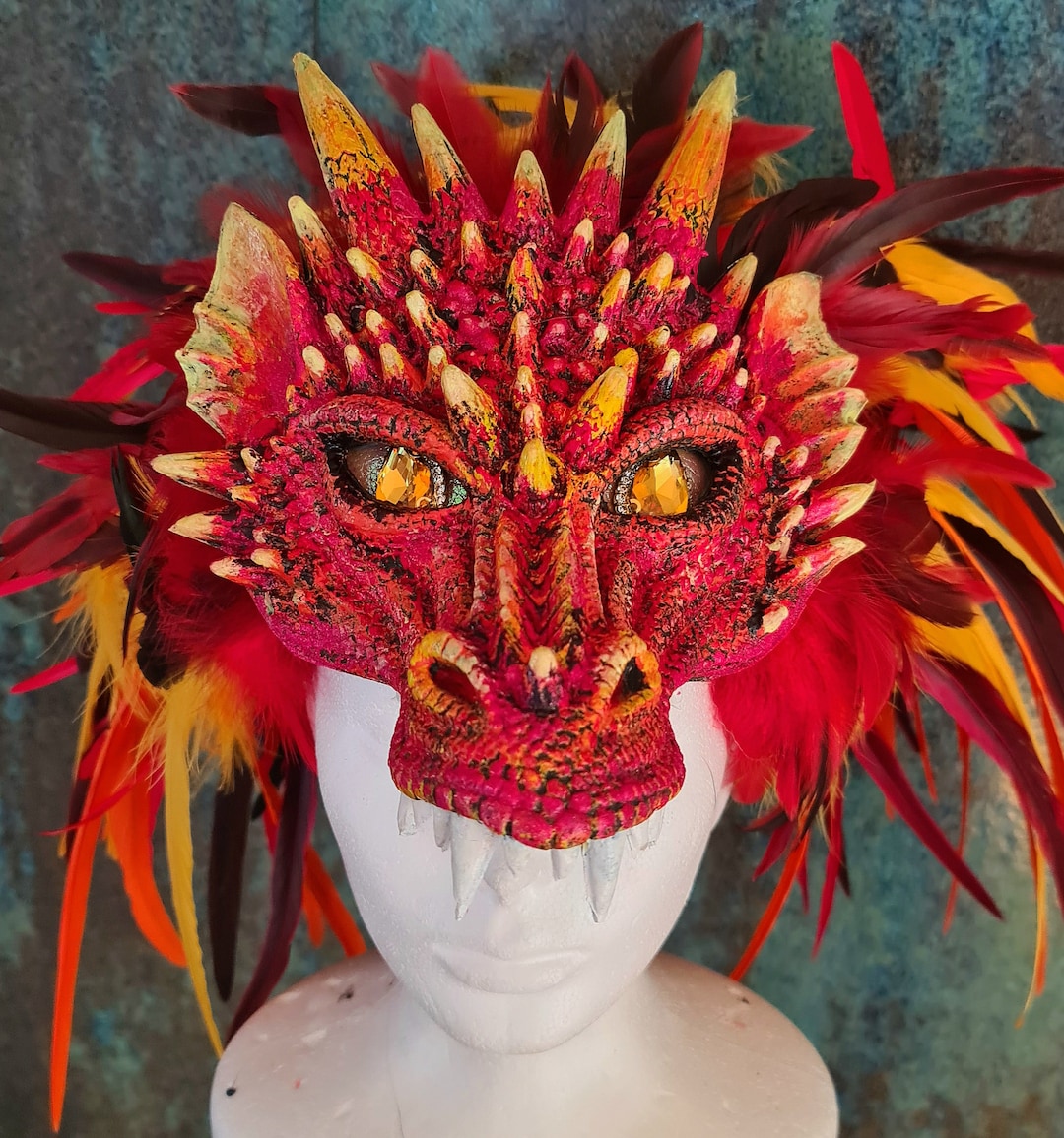 Fire Dragon Headpiece , Red and Yellow Dragon Feather Crown , Halloween ...