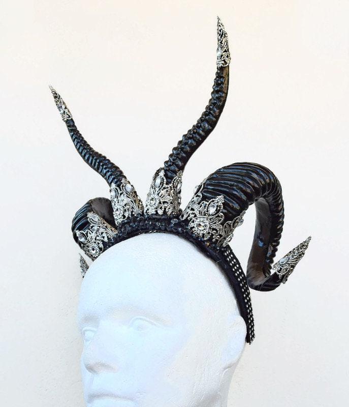 Horns Headdress With Swarovski Crystals , Witch Goth Demon Gothic Black ...