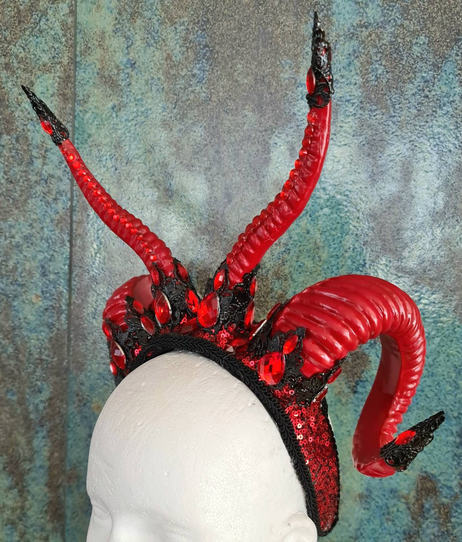 Red and Black Vampire Goth Double Horns Headpiece , Halloween Costume ...