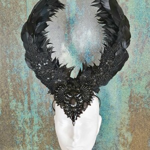 Black Feather Lace Horns Headdress , Witch's Wings Headpiece - Etsy