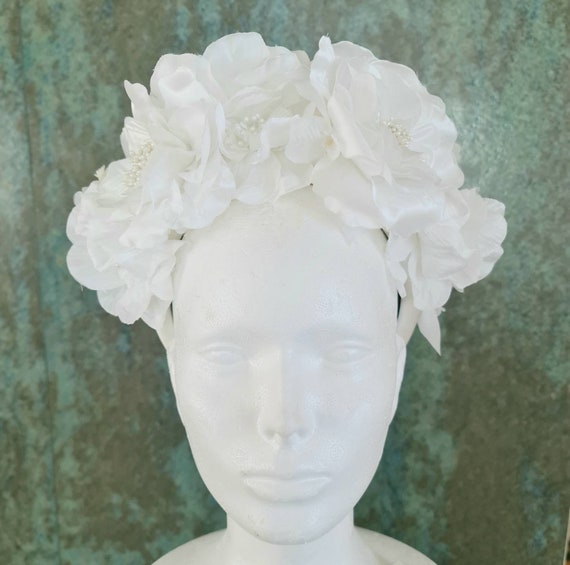 White Silk Flower Crown Wedding Headpiece Hen Party | Etsy