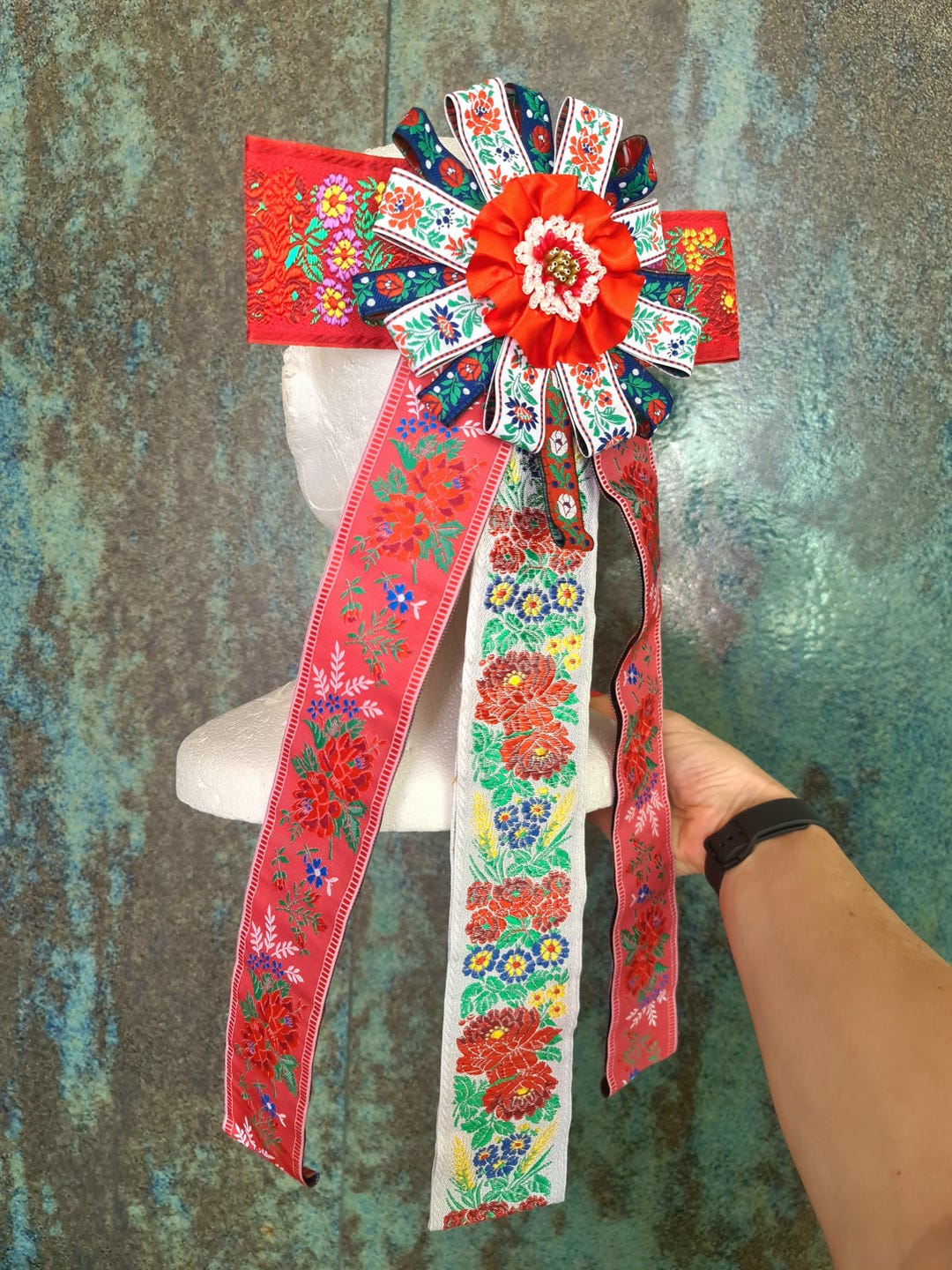 Ribbon Rosette Headpiece Slavic Flower Embroidery - Etsy