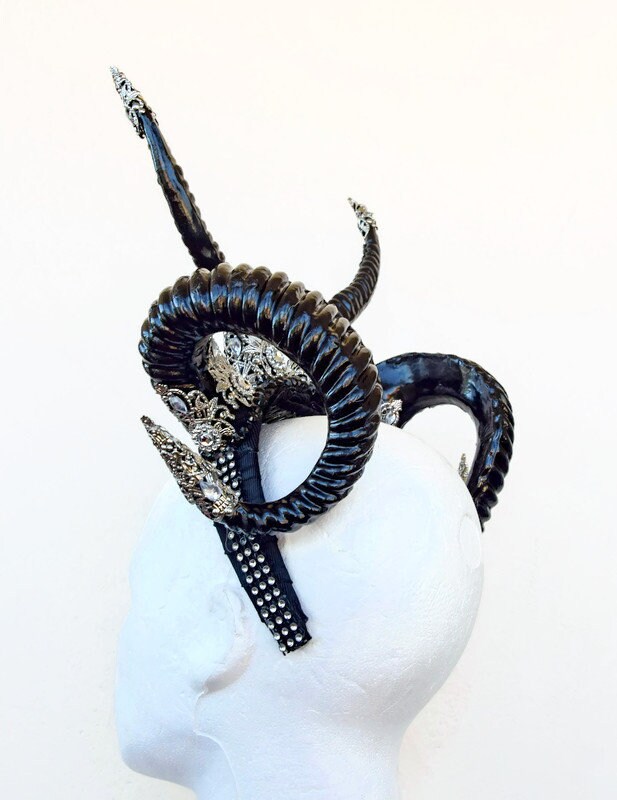 Horns Headdress With Swarovski Crystals , Witch Goth Demon Gothic Black ...
