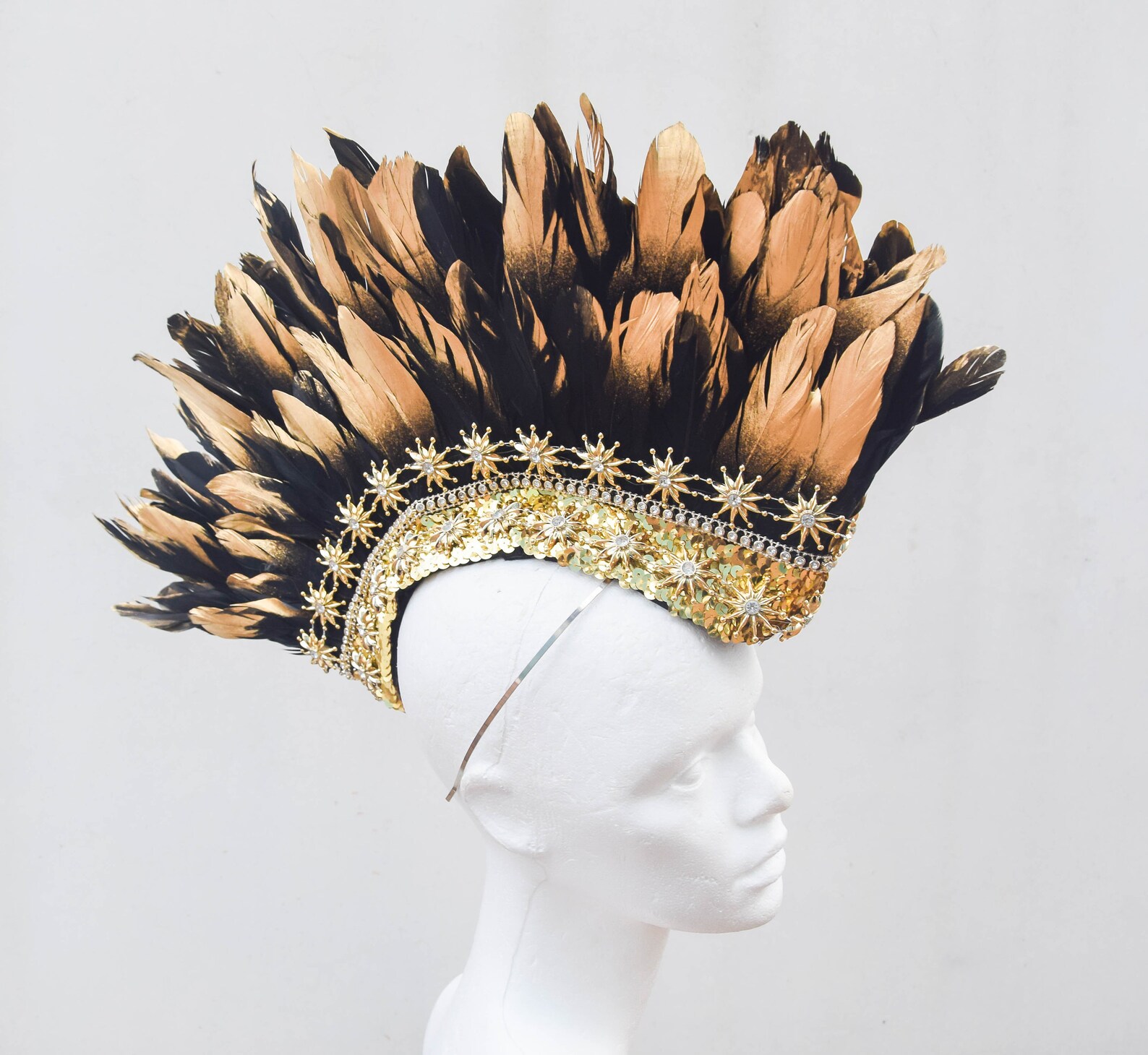 Men's Women's Feather Mohawk Headdress Black Gold - Etsy