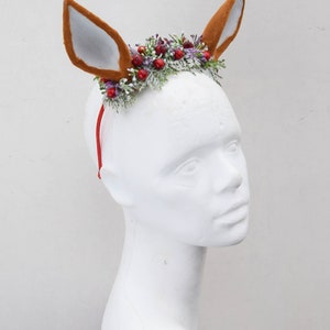 Christmas NYE Yule Headband, Winter Fawn Flower Berry Crown, Deer Ears ...