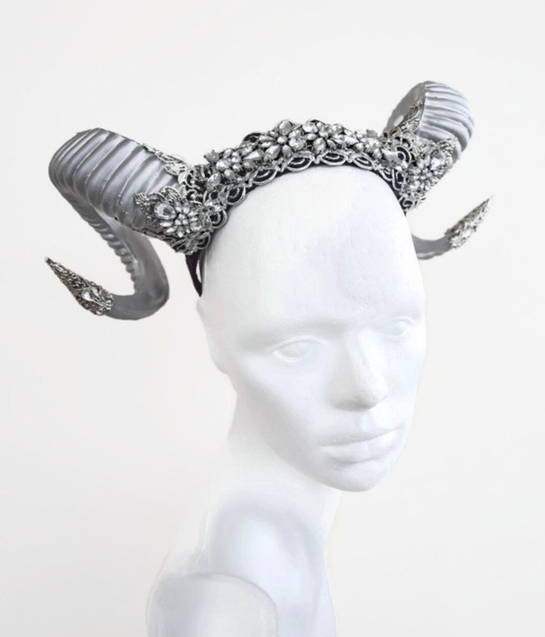 Silver Demon Winter Bridal Wedding Jewelled Horns Headdress Festival ...