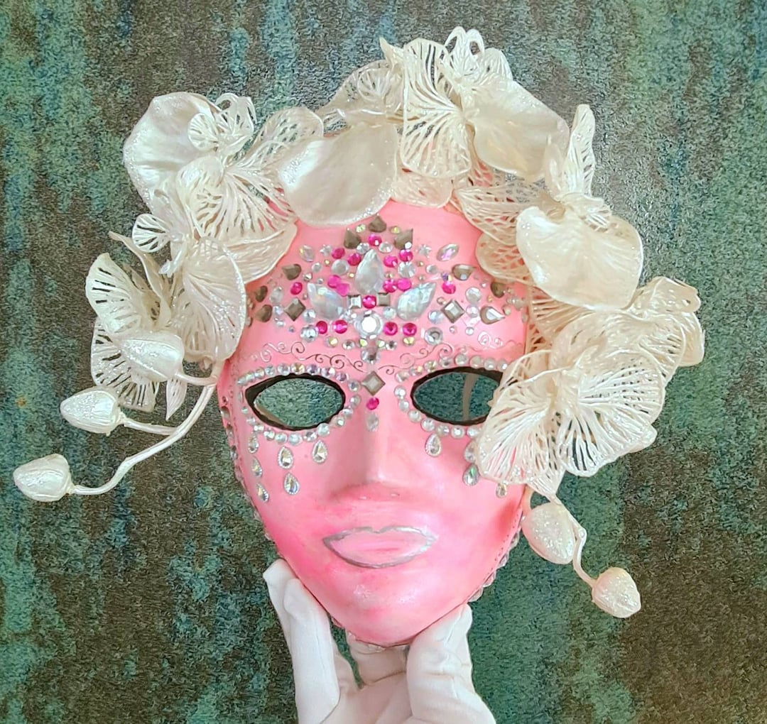 Size L/XL Pink Pearl Masquerade Mask With Orchid Flowers - Etsy