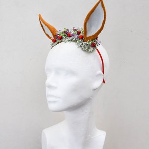 Christmas NYE Yule Headband, Winter Fawn Flower Berry Crown, Deer Ears ...