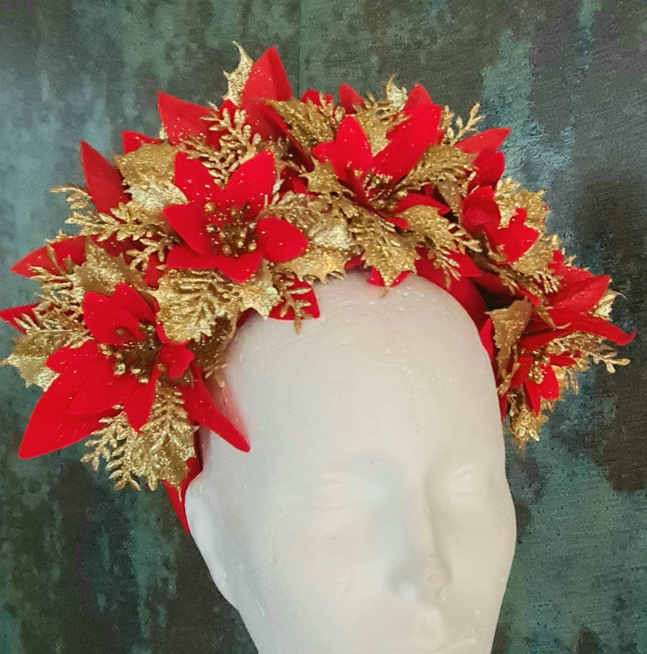Christmas Flower Crown , Red Gold Flower Headband , New Year's Eve ...