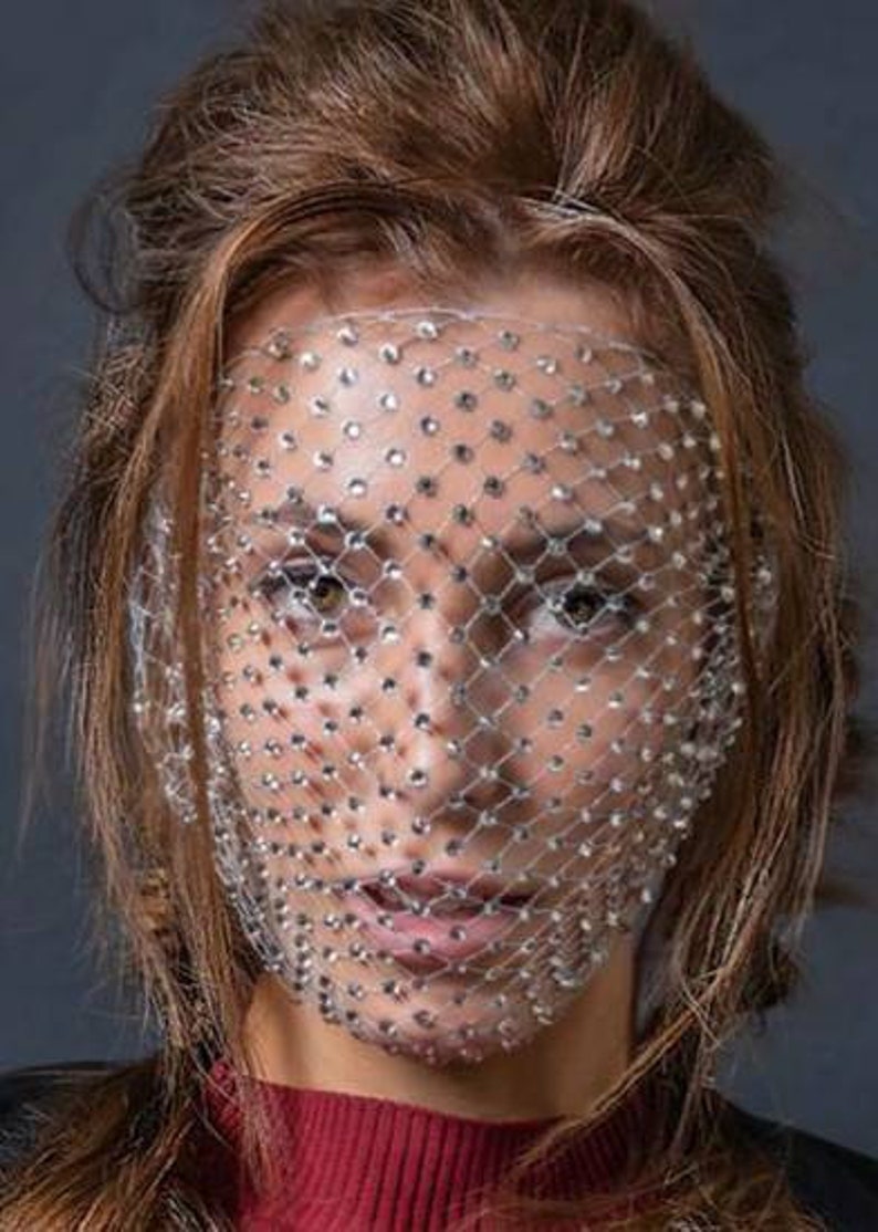 Swarovski crystal netting mask rhinestone veil mask | Etsy
