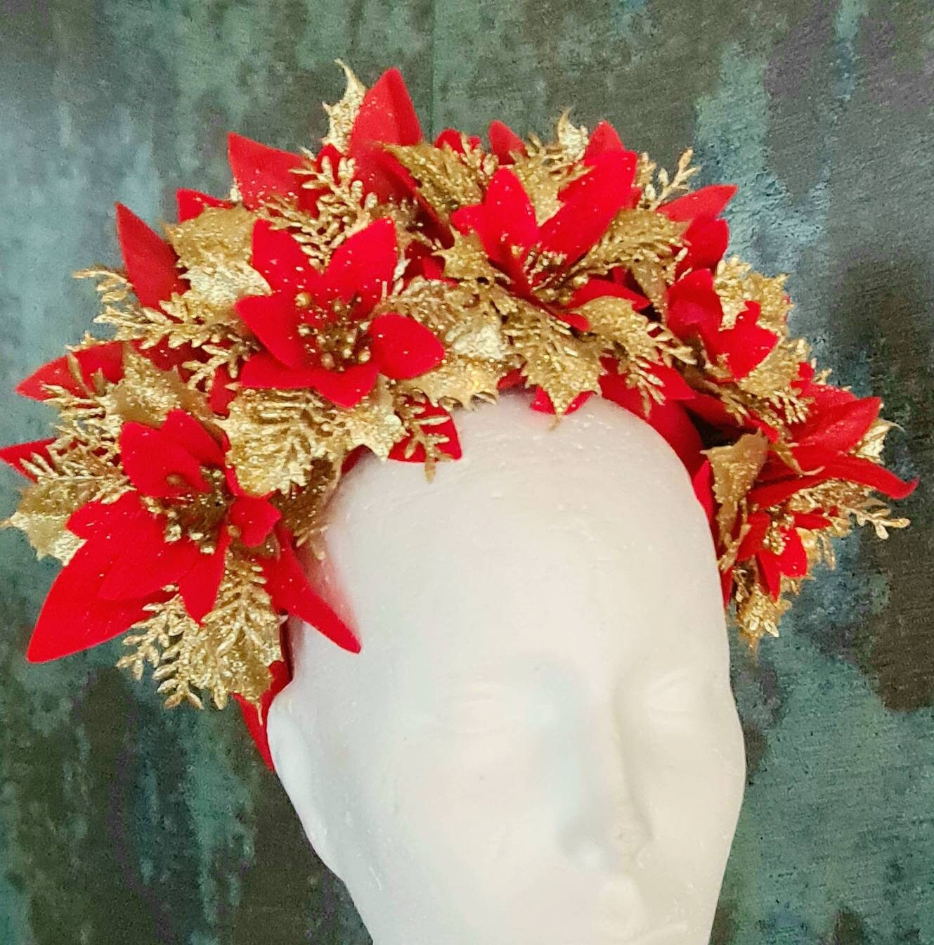 Christmas Flower Crown Red Gold Flower Headband New - Etsy