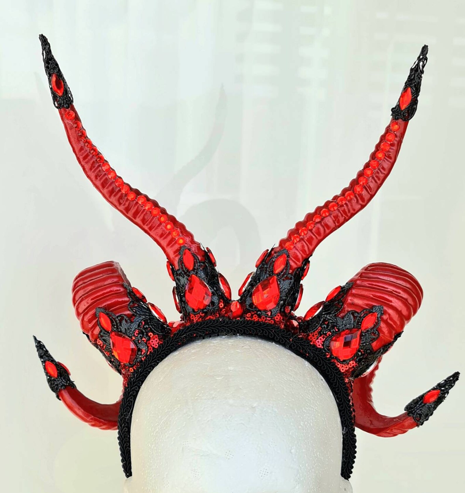 Red and Black Vampire Goth Double Horns Headpiece , Halloween Costume ...