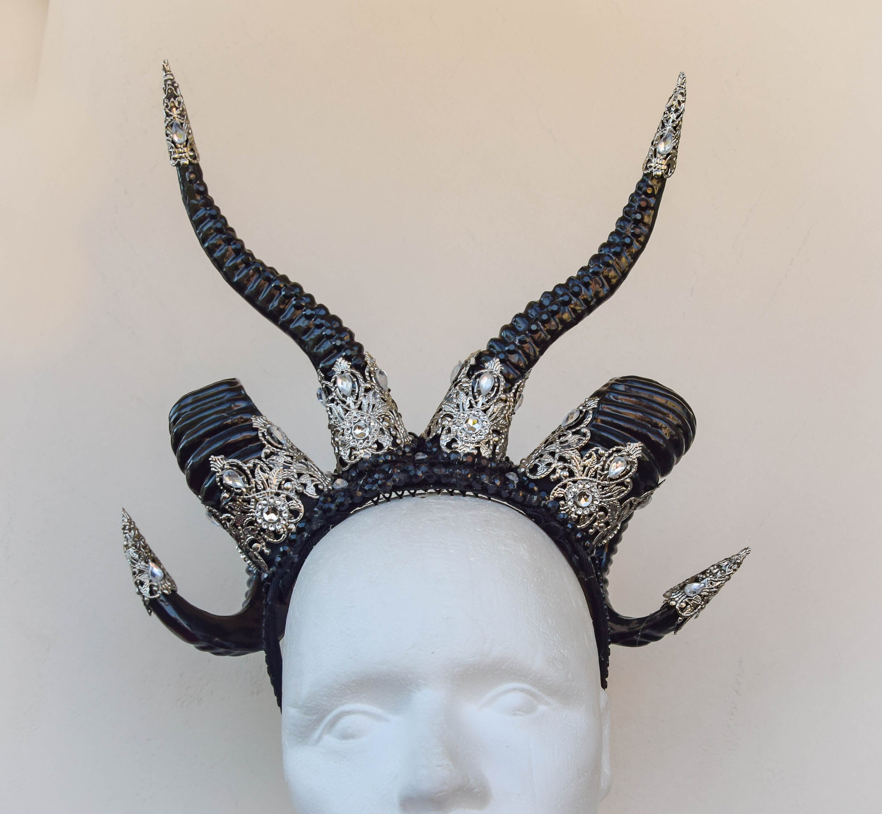 Horns Headdress With Swarovski Crystals , Witch Goth Demon Gothic Black ...