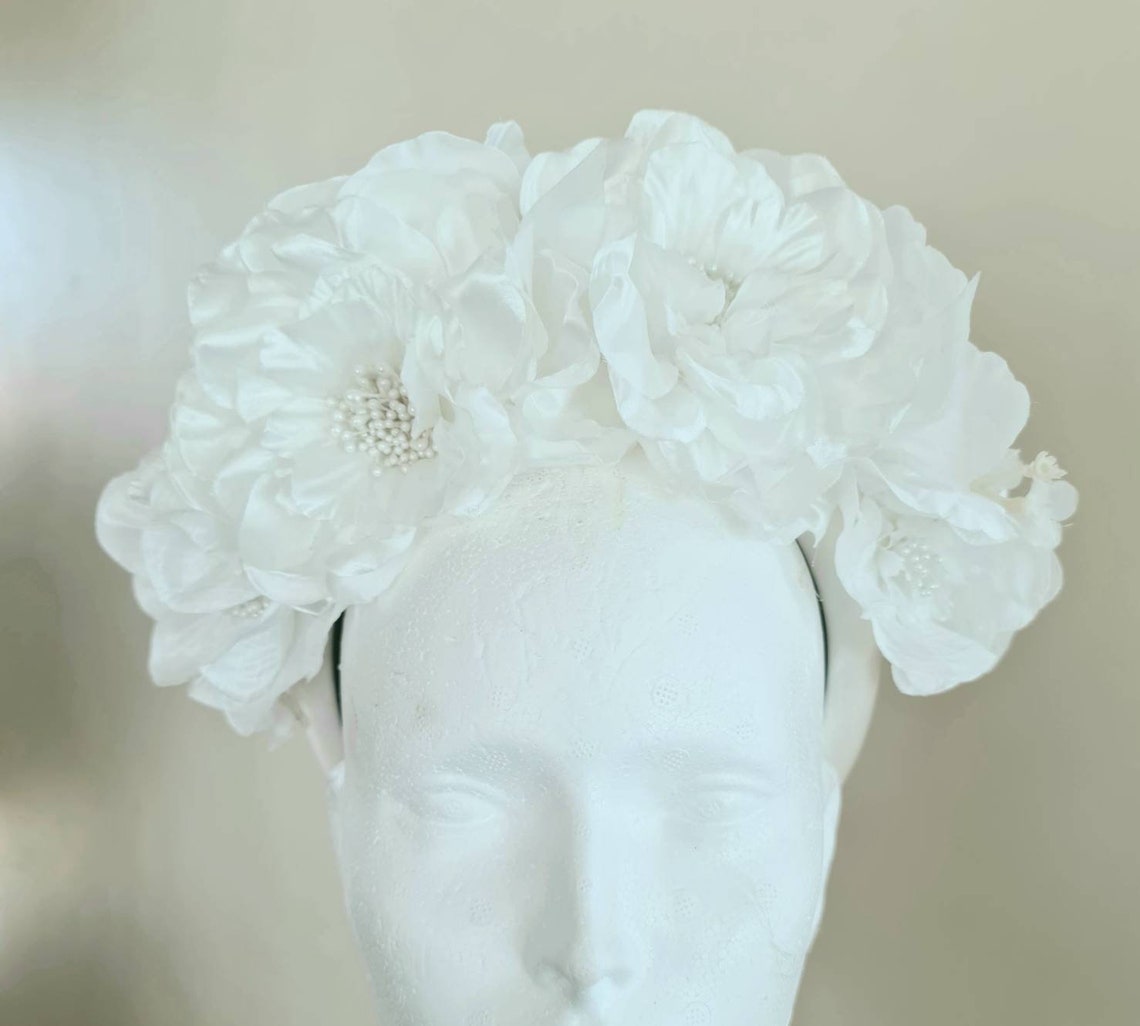 White Silk Flower Crown Wedding Headpiece Hen Party | Etsy