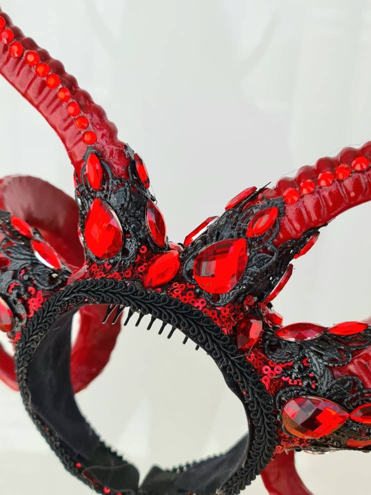 Red and Black Vampire Goth Double Horns Headpiece , Halloween Costume ...