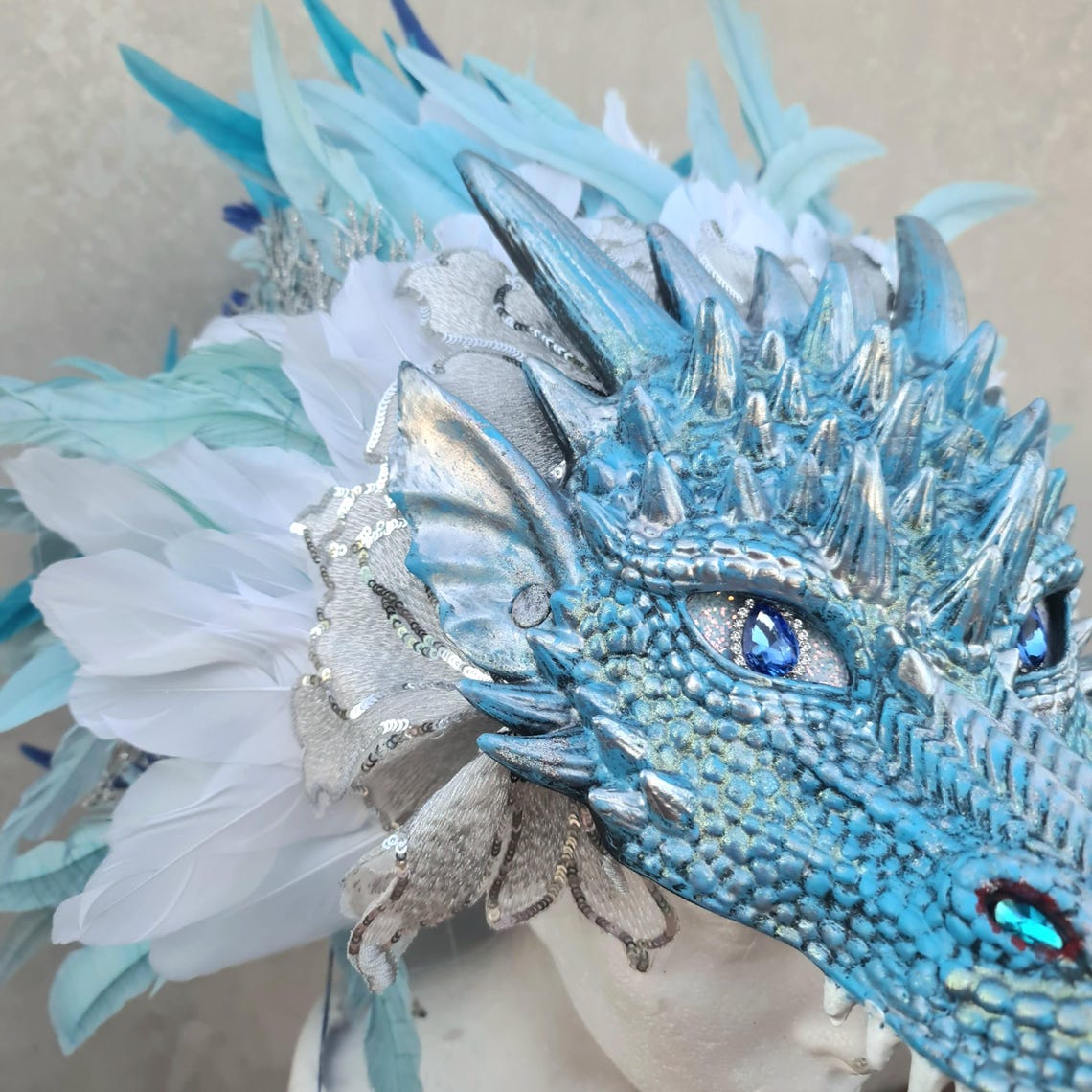 Blue Ice Water Dragon Headpiece , Feather Crown , Halloween Costume - Etsy