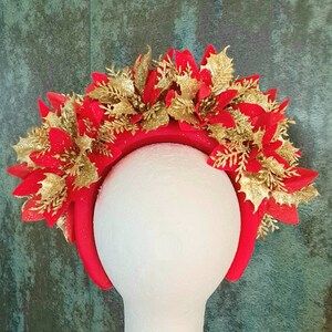 Christmas Flower Crown , Red Gold Flower Headband , New Year's Eve ...