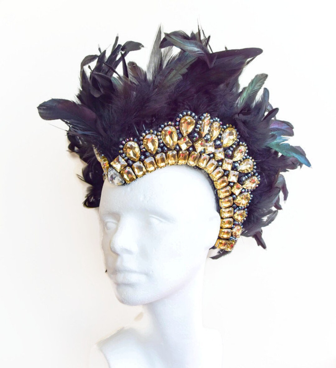 Dark Queen Festival Feather Crown Rhinestone Renaissance - Etsy