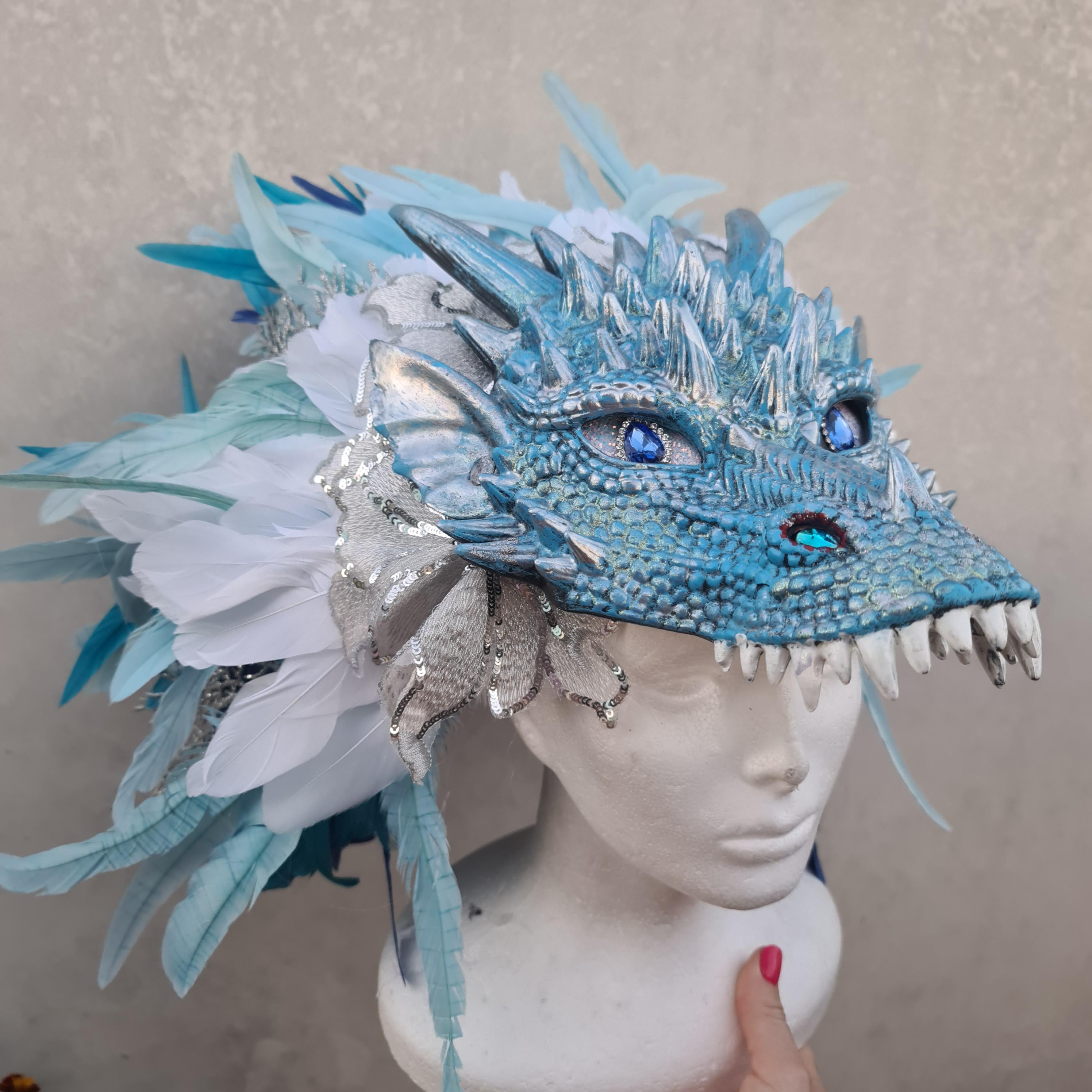Blue Ice Water Dragon Headpiece , Feather Crown , Halloween Costume - Etsy