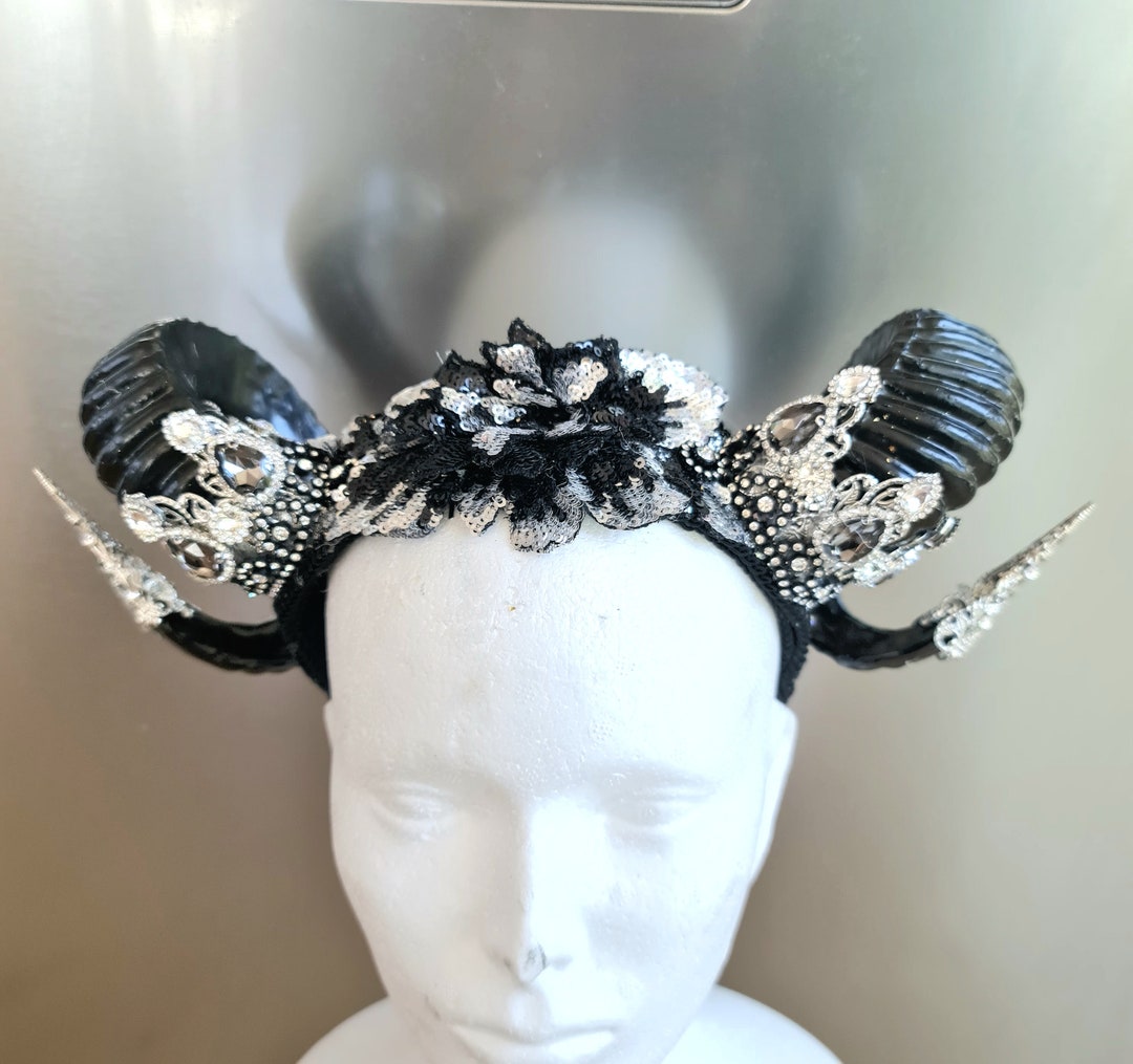 Gothic Black Silver Sequin Horns Halloween Festival Headdress Antlers ...