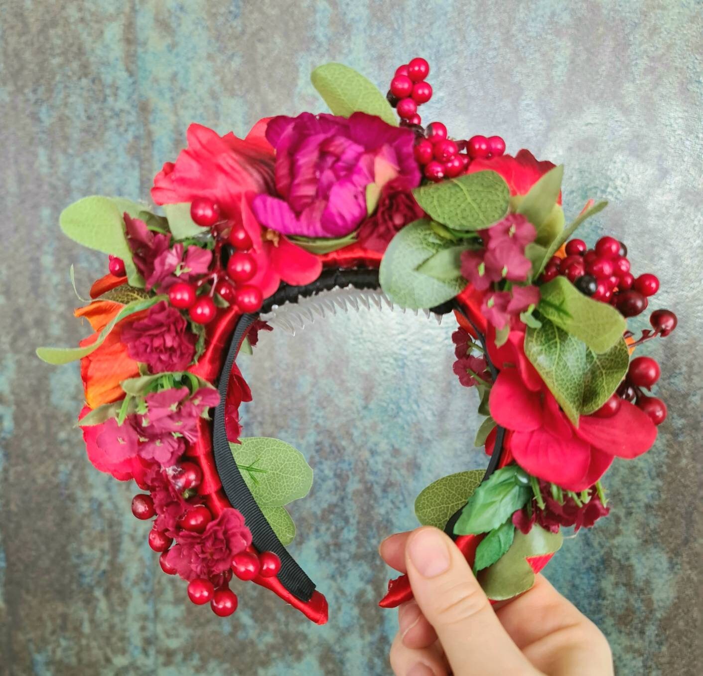 Rich Red Flower Berry Crown Hen Party Bridesmaid Headband - Etsy