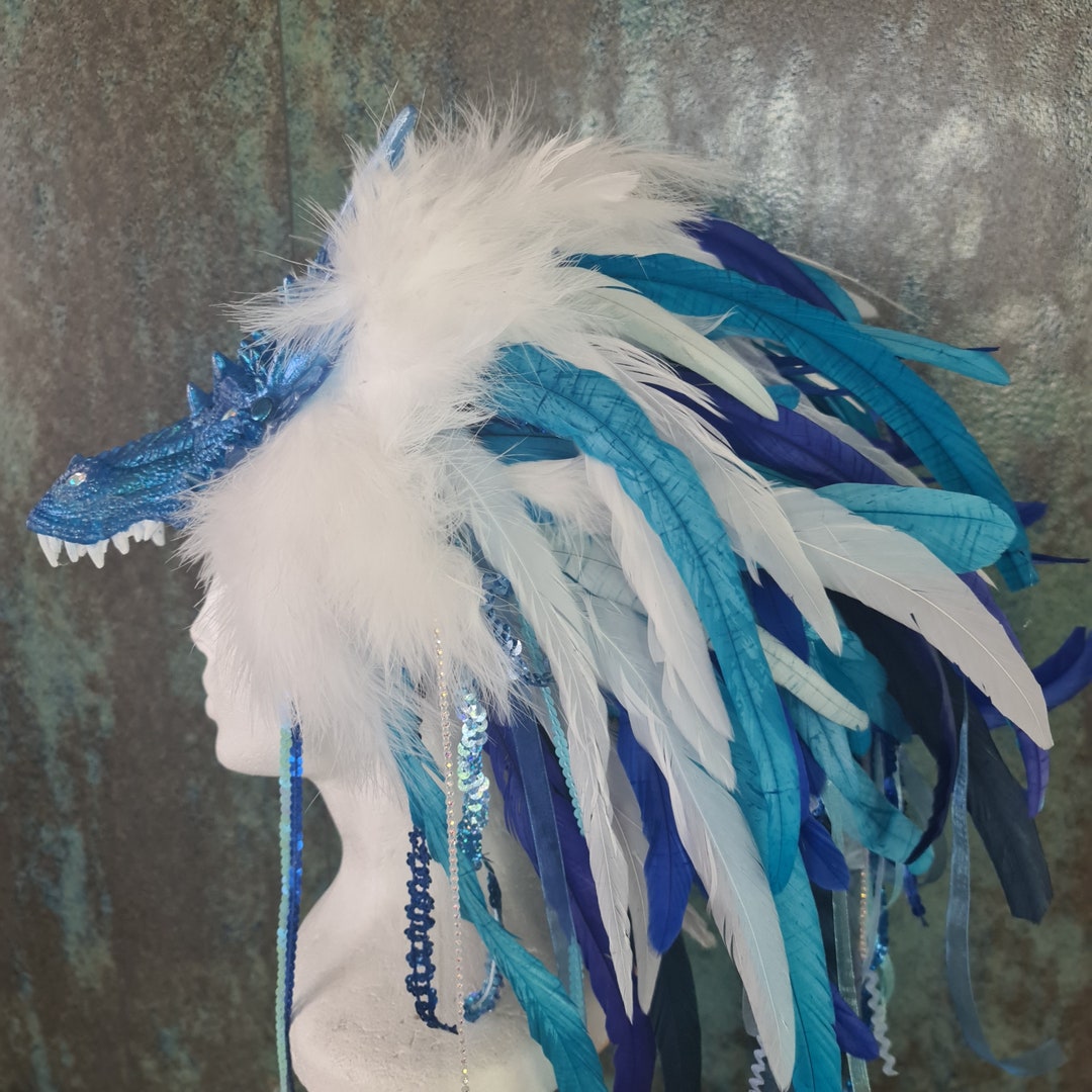 Water Dragon Headpiece , Blue Ice Dragon Feather Crown , Halloween ...