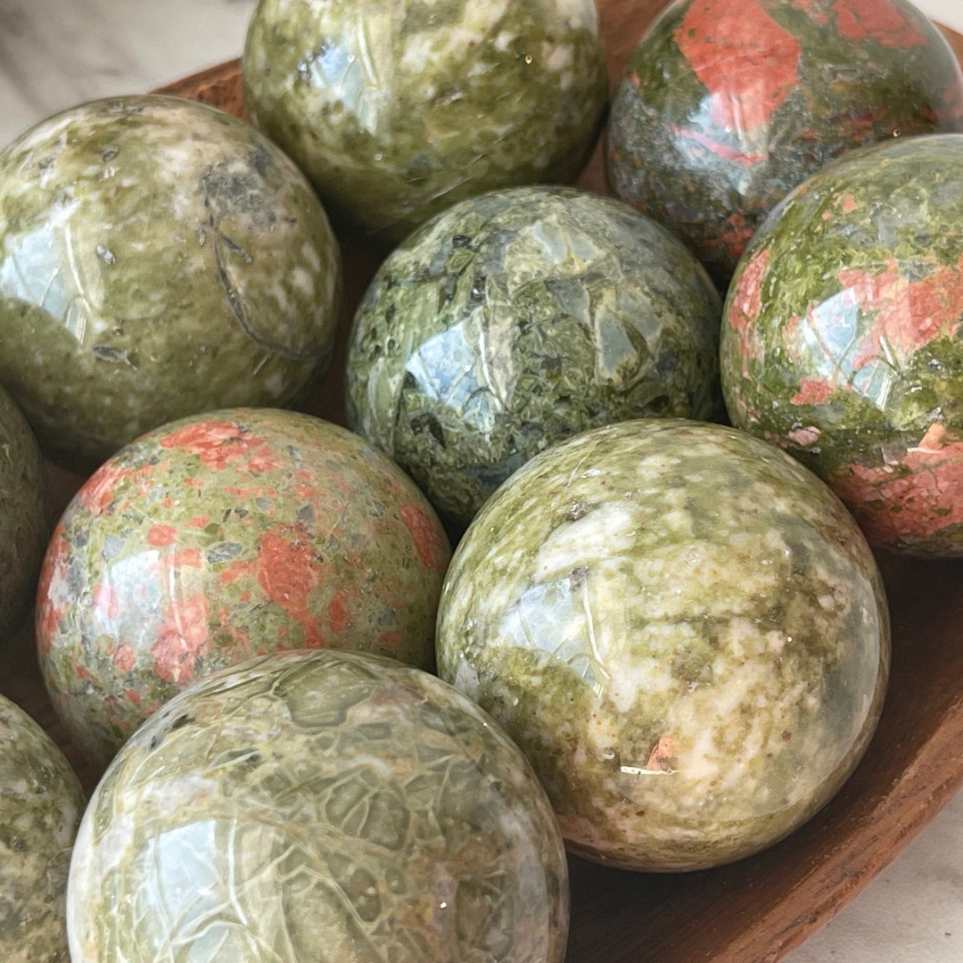 Unakite Mini Sphere on Cute Stand Heart Chakra - Etsy