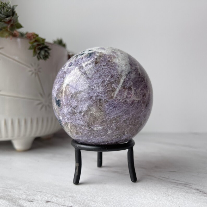 Home Décor Rocks & Geodes Home & Living Deep Purple Lepidolite Sphere ...