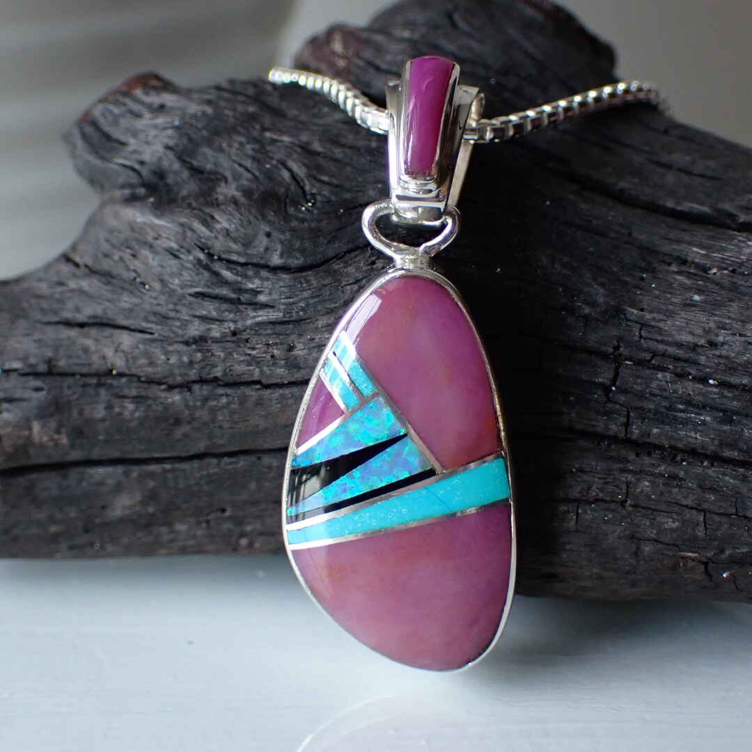 Sugilite, Turquoise, Jet & Opal Inlaid Sterling Silver Pendant by ...