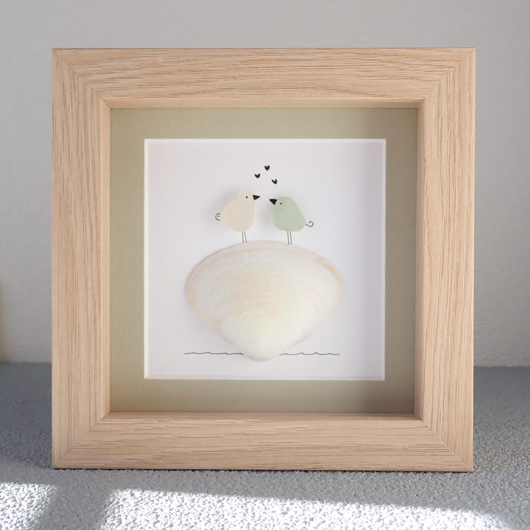 Sea Glass Love Birds on Clam Shell - Sea Glass Art Picture - Etsy