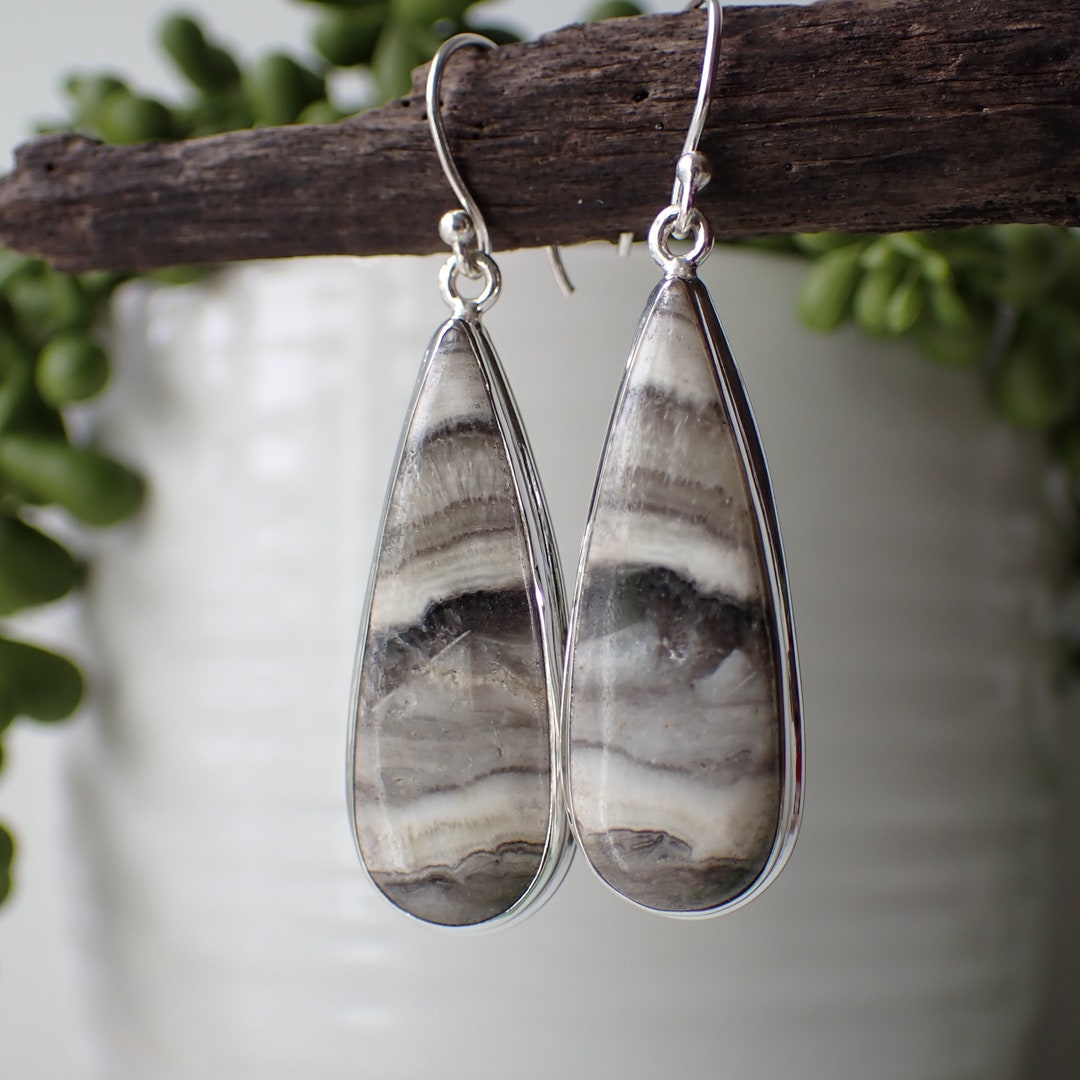 Zebra Calcite Sterling Silver Dangle Earrings - Etsy