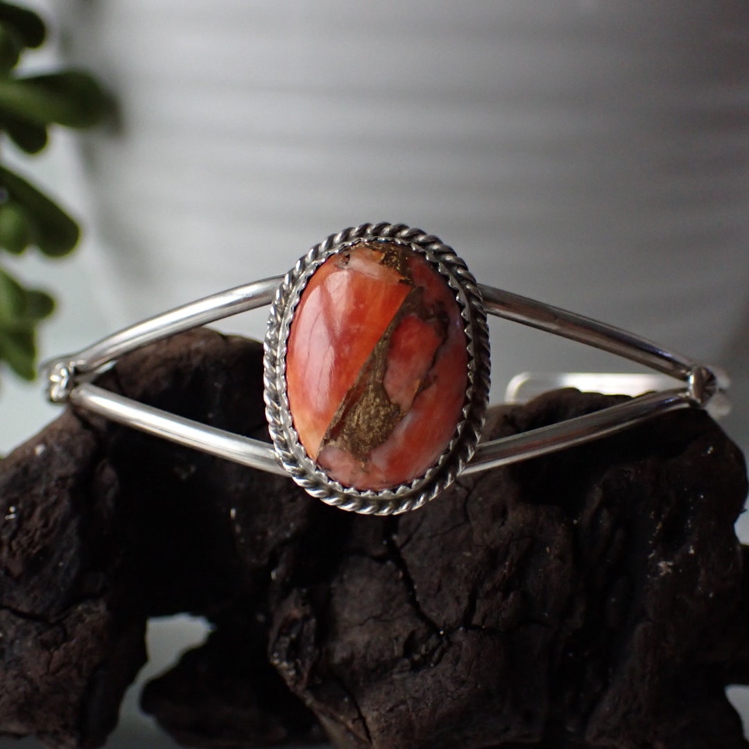 Sterling Silver Spiny Oyster & Bronze Mix Cuff Bracelet by Navajo ...