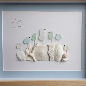 Seven Sea Glass Birds on Shells, Coral and Sand Dollar Sea Glass Art ...