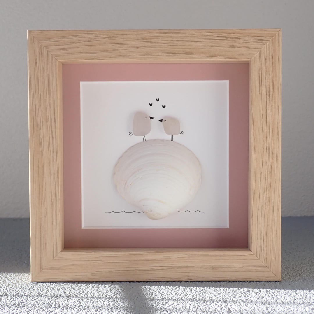 Sea Glass Love Birds on Clam Shell - Sea Glass Art Picture - Etsy