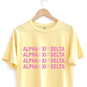 Alpha Xi Delta // Axid // Pink and Yellow Peace Sorority Shirt ...