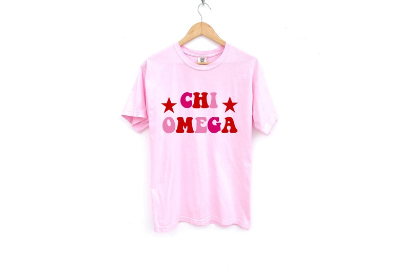 Chi Omega // Pink Red Stars Sorority Shirt // Comfort Colors | Etsy