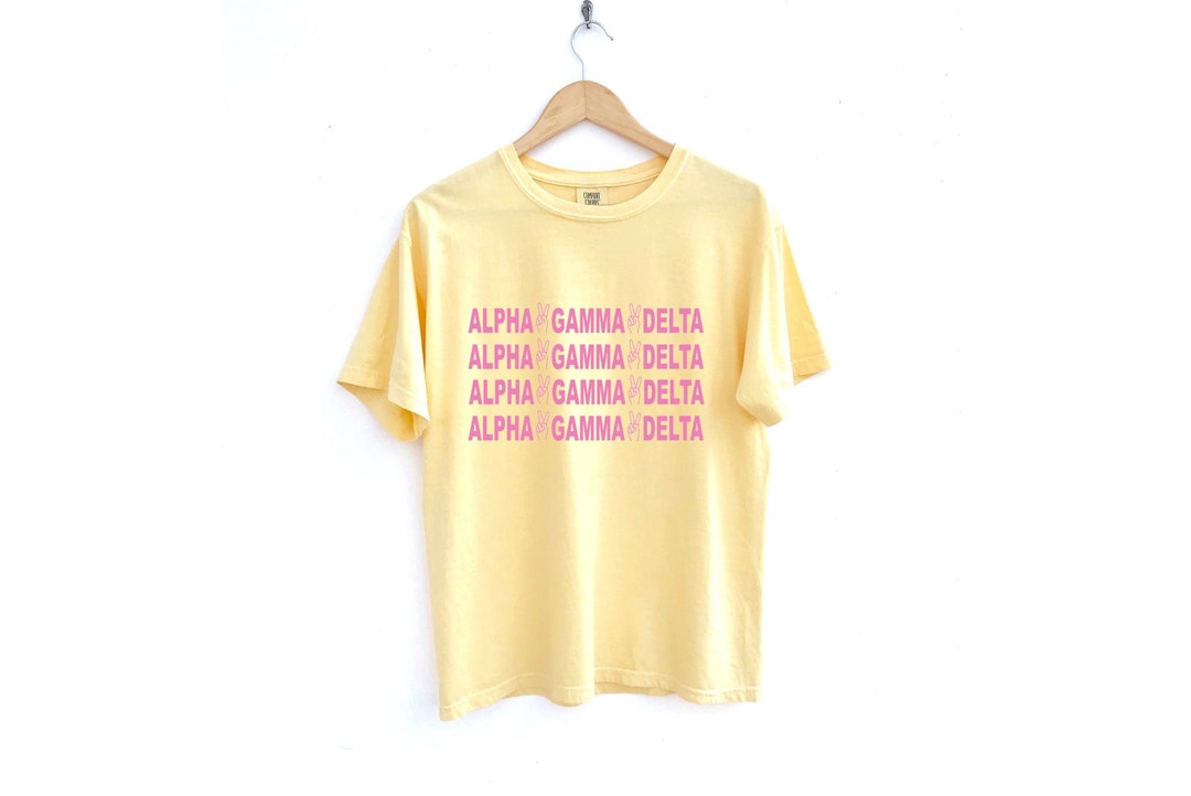 Alpha Gamma Delta // Alpha Gam // Pink and Yellow Peace Sorority Shirt ...