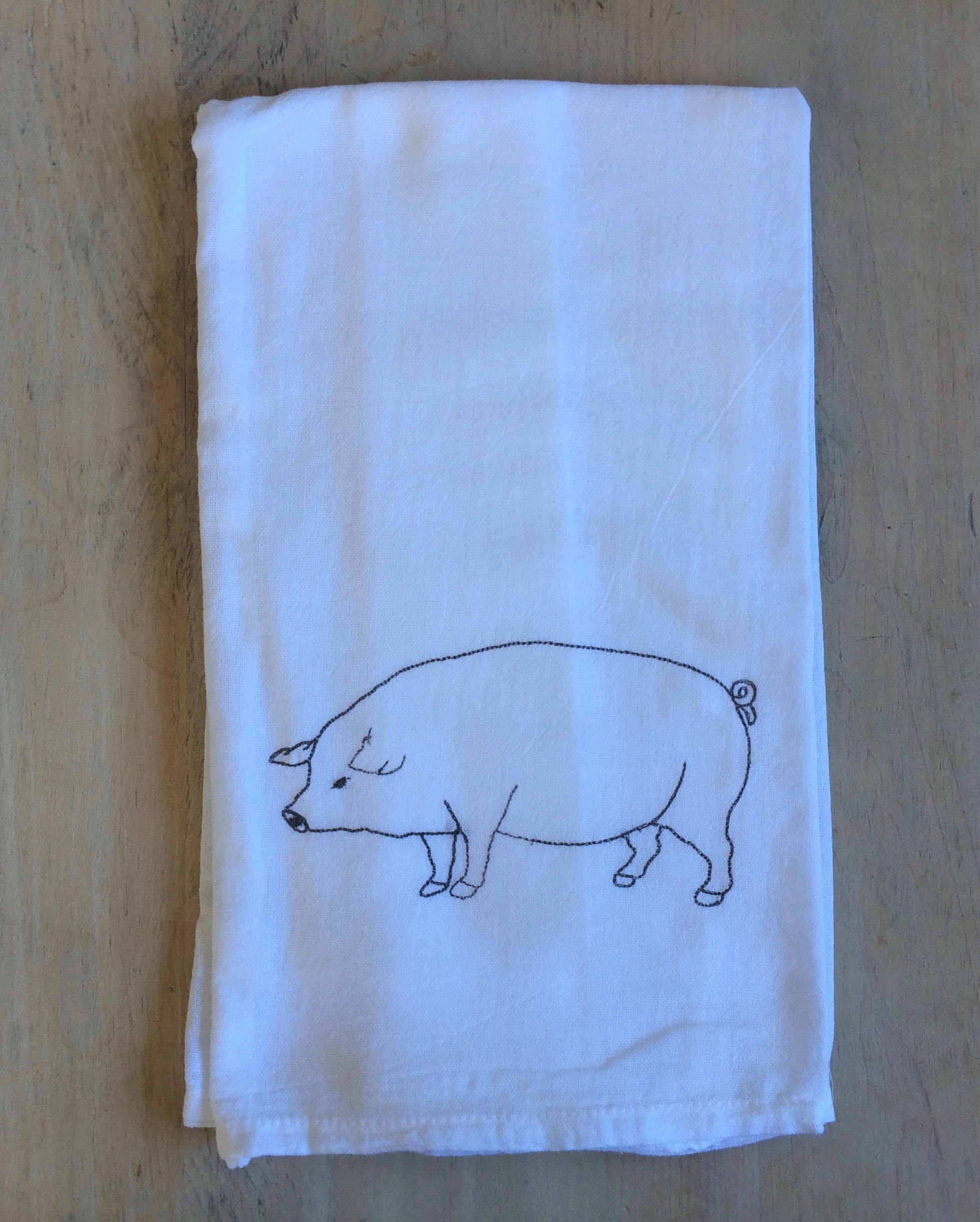 Linens Home & Living Large and Beautiful Embroidered Pig Farmhouse ...