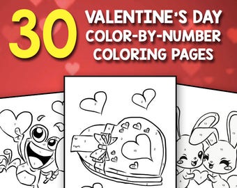 5 Cute Valentine's Day Color by Number Coloring Pages for Kids - Etsy