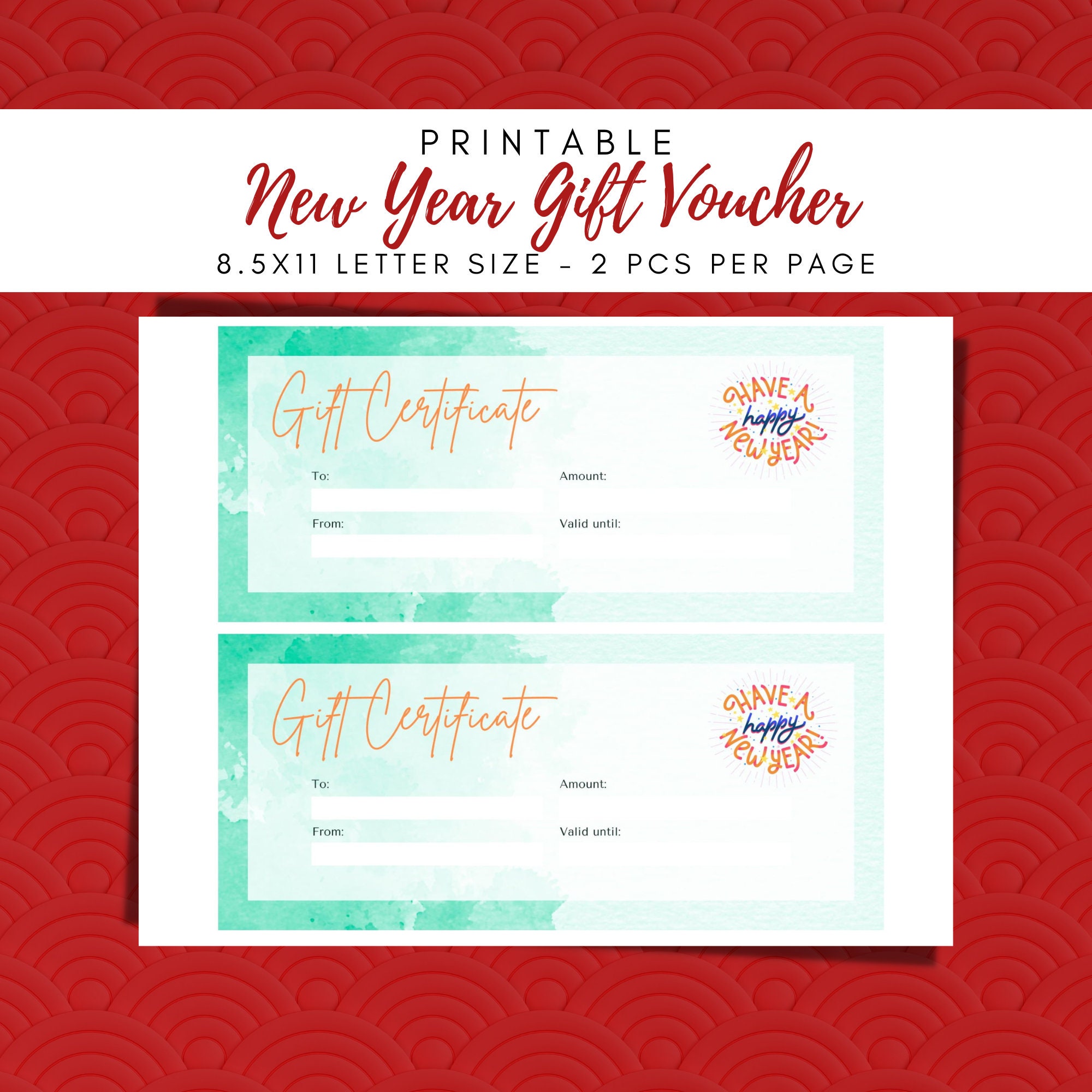 BEST VALUE Printable New Year Gift Certificate -instant Download Gift ...