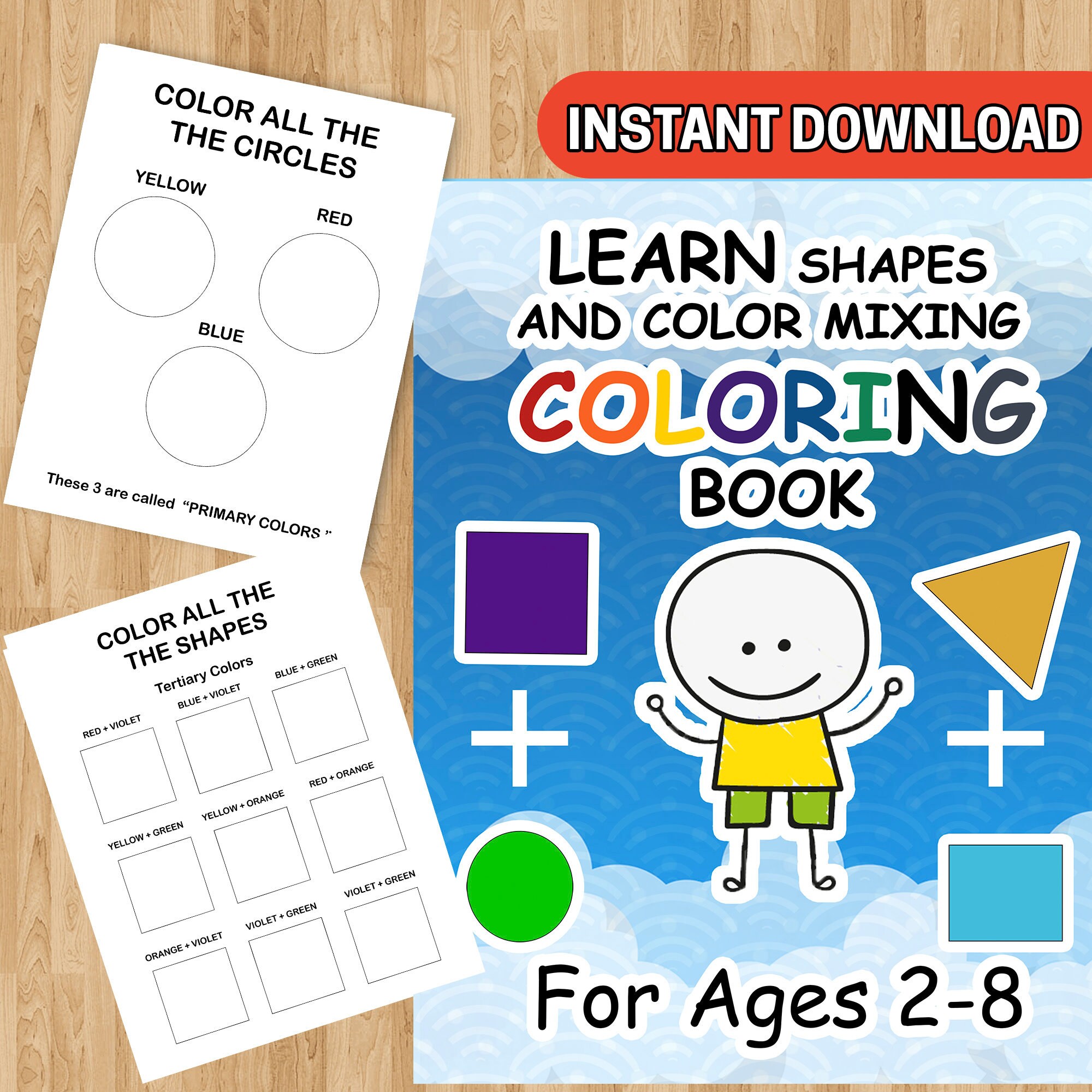 25 Learn Shapes and Color Mixing Coloring Pages Instant - Etsy