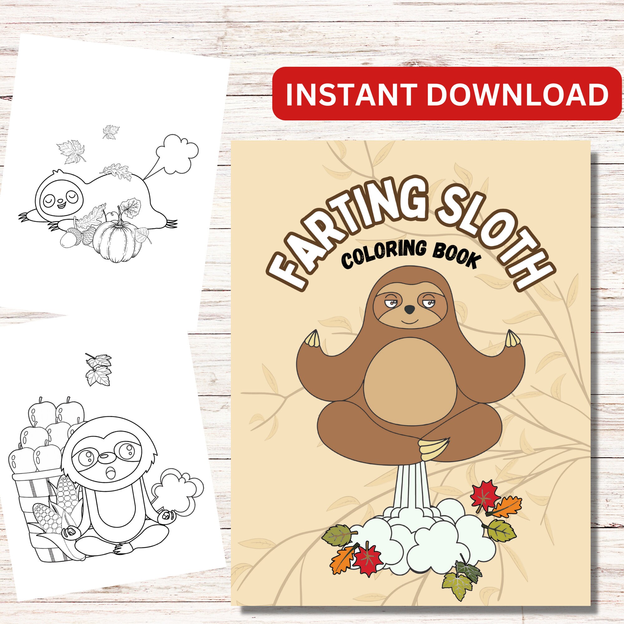 BEST VALUE Farting Sloth Coloring Book Instant Download Fun Kawaii ...