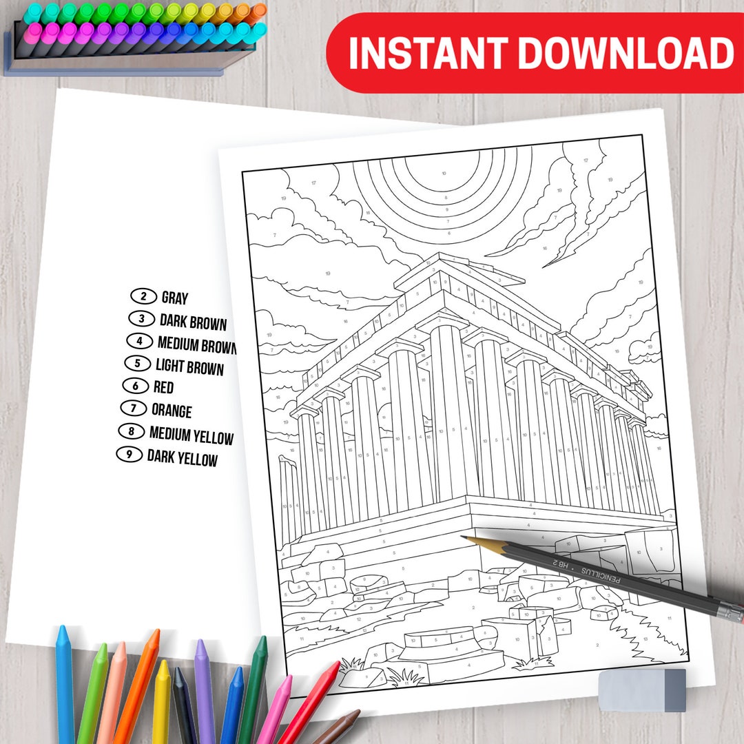 BEST VALUE Printable Parthenon in Athens Mosaic Color by Number ...