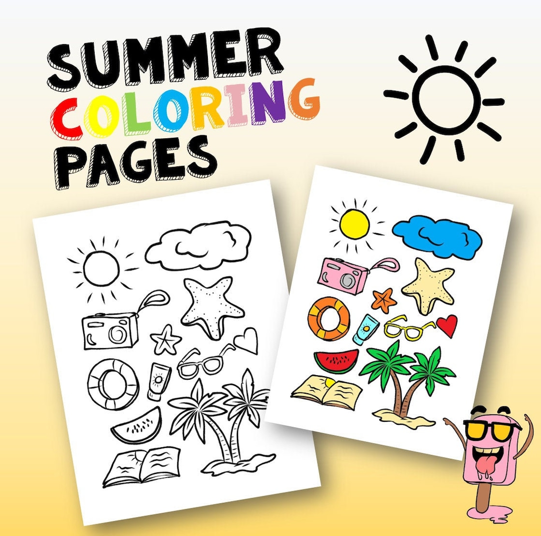 BEST VALUE 5 Summer Coloring Pages for Kids - Instant Download Summer ...