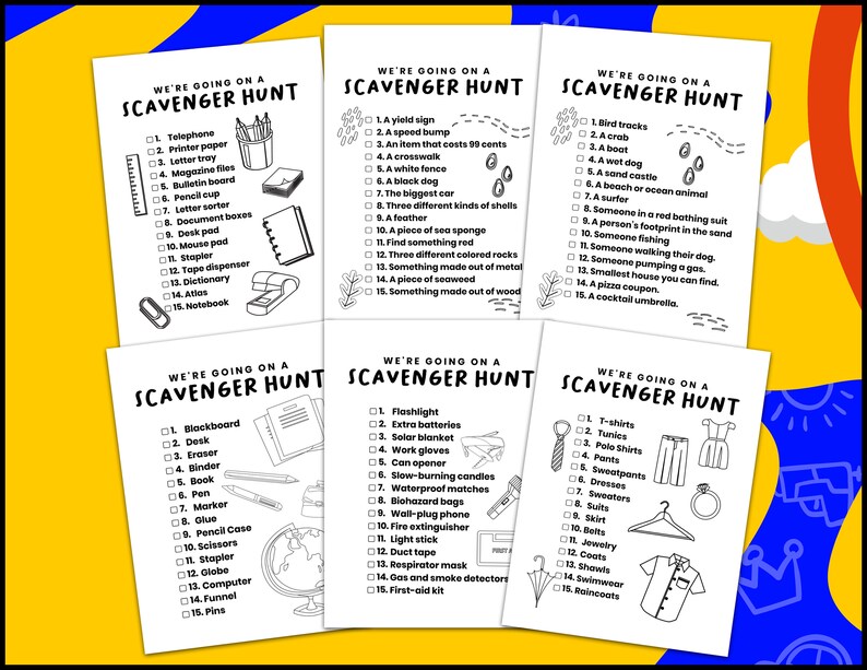 BEST VALUE 50 Printable Scavenger Hunt for Kids Families Indoor Game ...