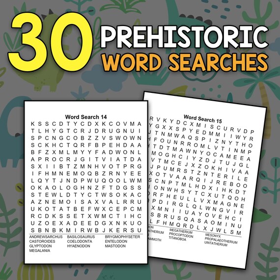 BEST VALUE 30 Prehistoric Word Search Puzzles for Kids and | Etsy