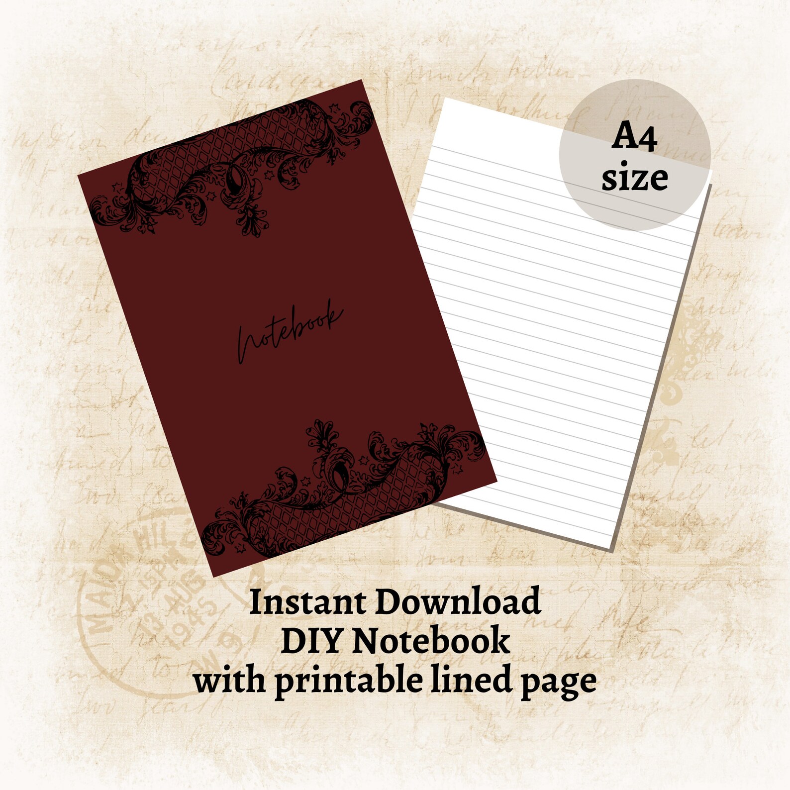 BEST VALUE 1 Printable Notebook Cover Vintage Style - Instant Download ...