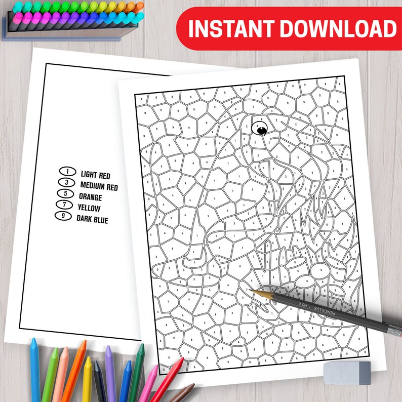 BEST VALUE Printable Ocean Animals Mosaic Color by Number Instant ...