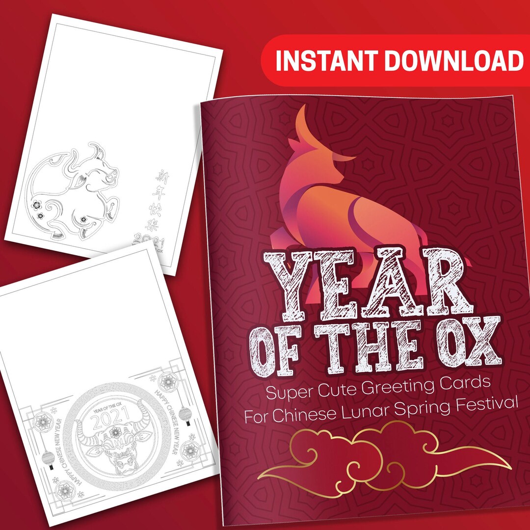 BEST VALUE 25 Year of the Ox - Instant Download Coloring Card Pages ...